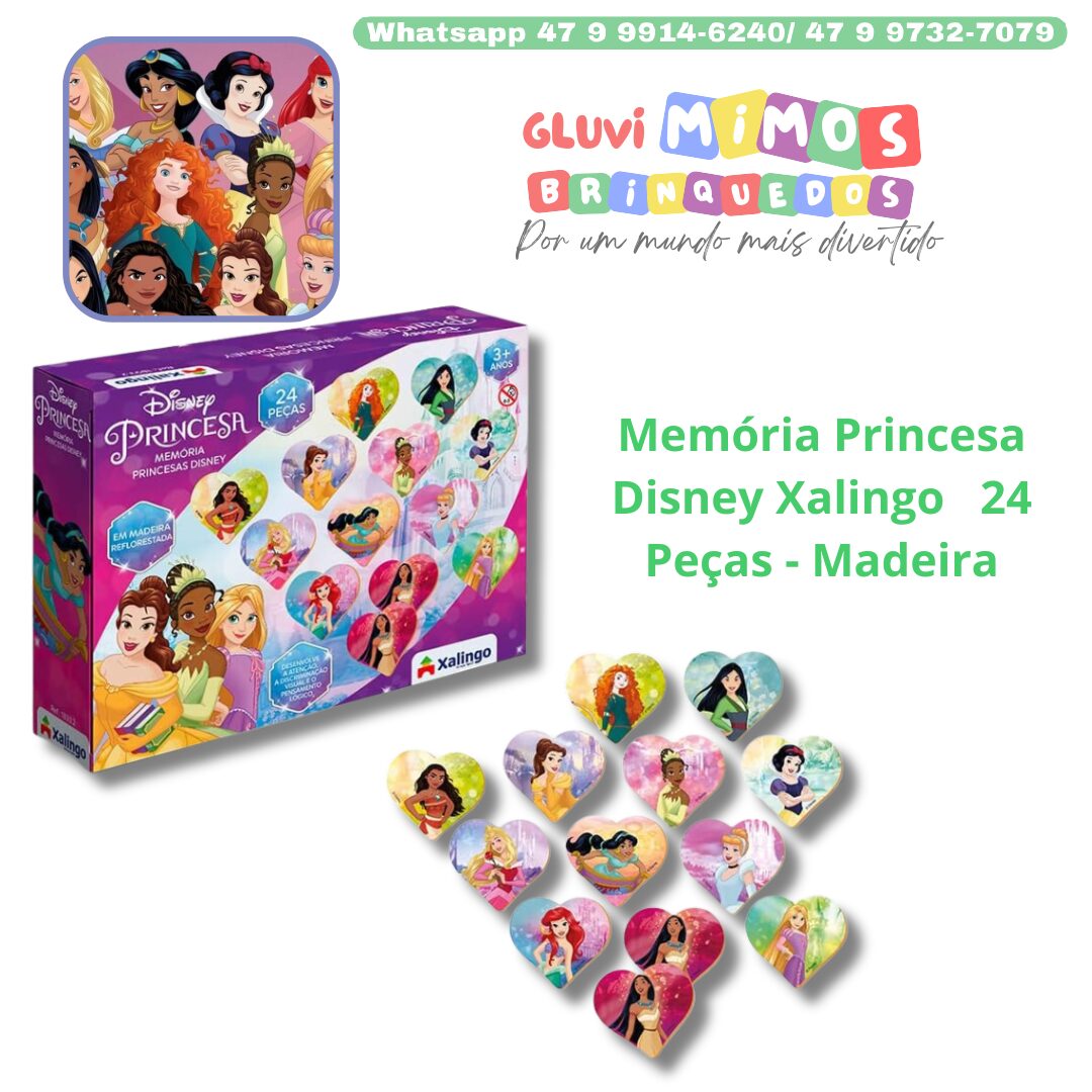 Memória Princesa Disney Xalingo 24 Peças – Madeira – Gluvi Mimos Brinquedos