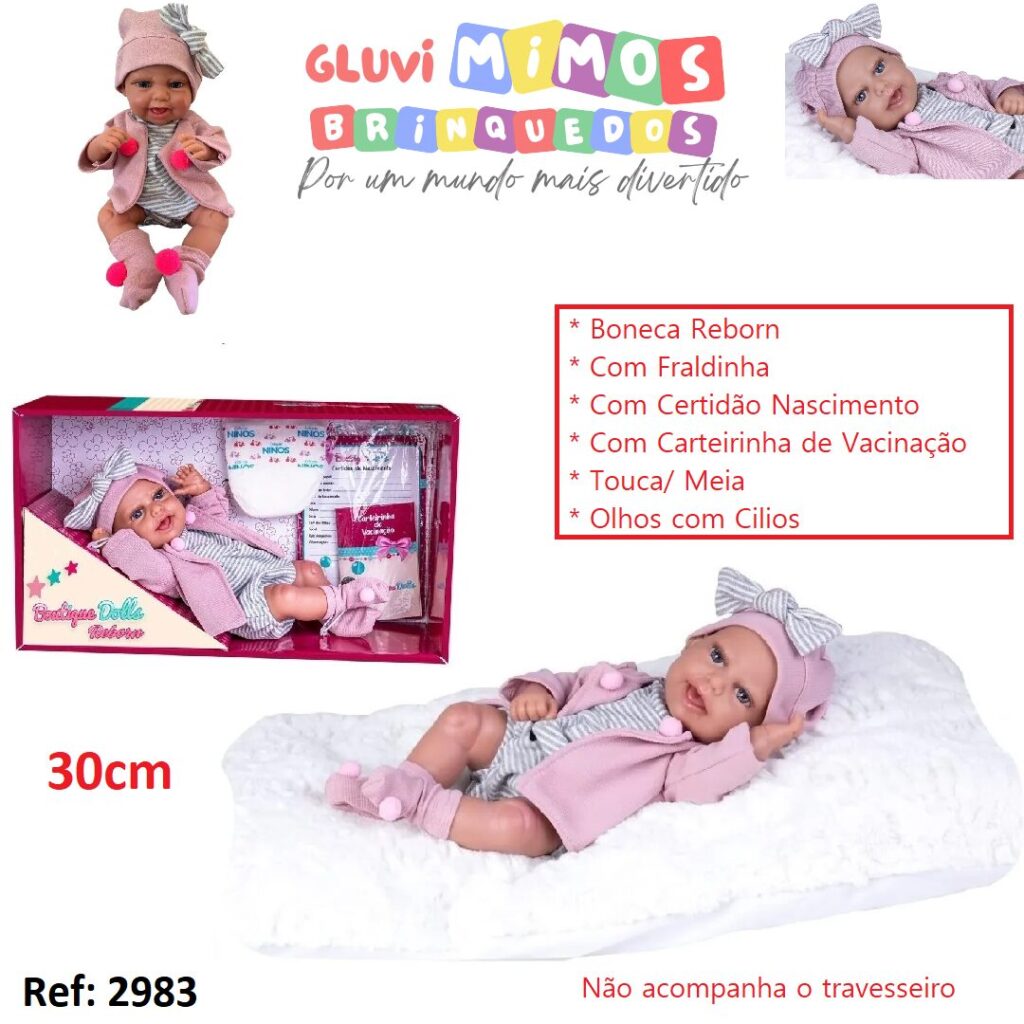 Boneca Reborn Boutique Dolls – Supertoys 30 Centímetros – Gluvi Mimos ...