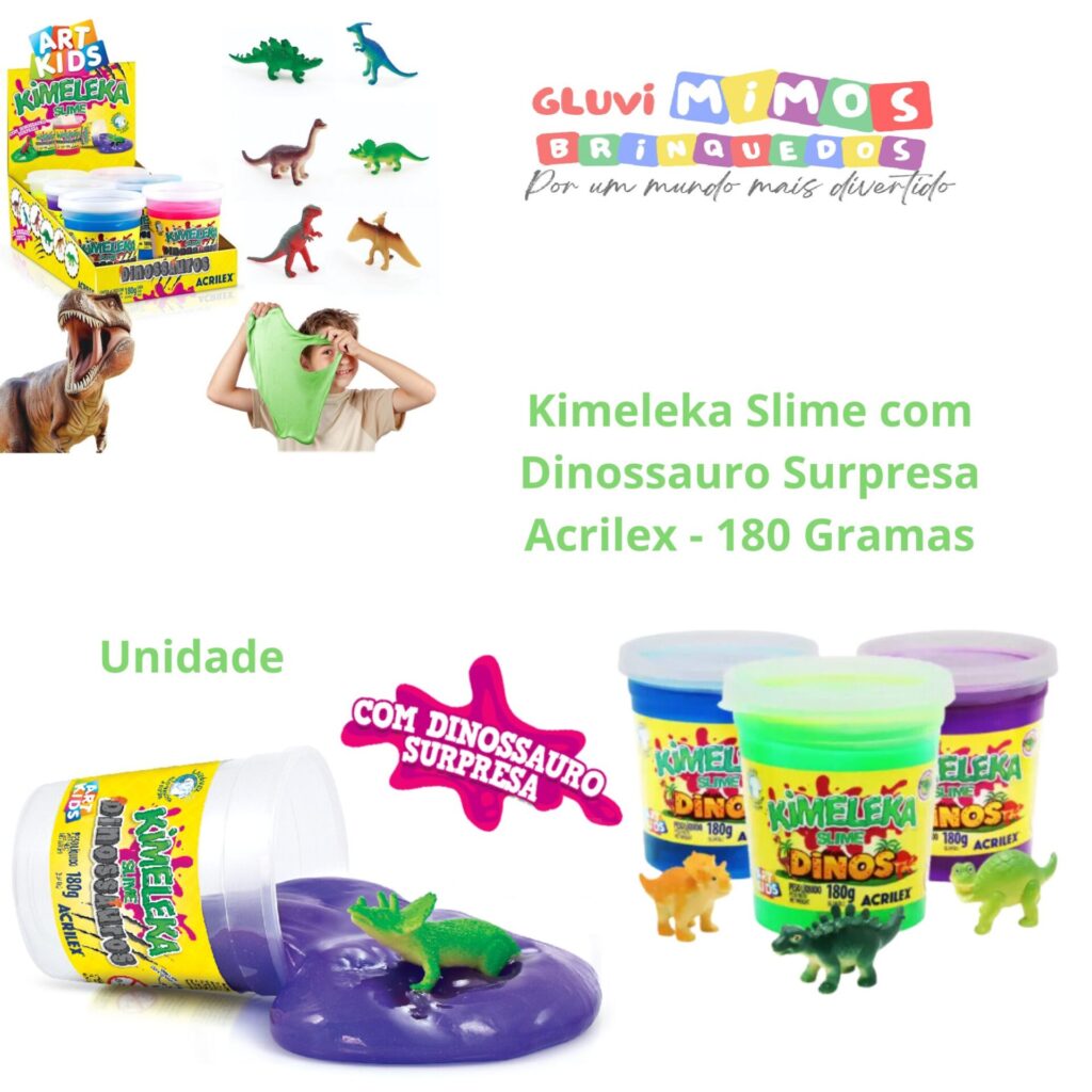 Kimeleka Slime com Dinossauro Surpresa – Acrilex – 180 Gramas – Gluvi ...