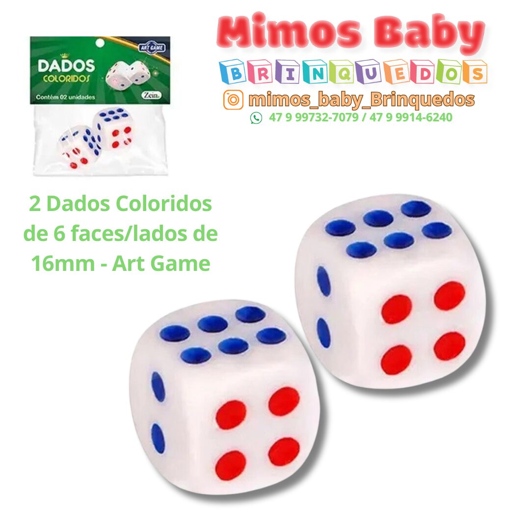2 Dados Coloridos de 6 faces/lados de 16mm – Art Game – Gluvi Mimos ...