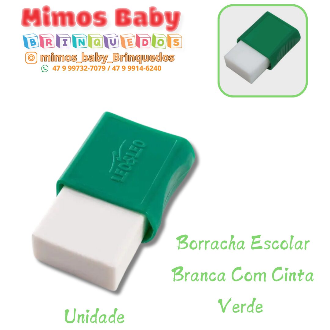 Borracha Escolar Branca Com Cinta Verde – Gluvi Mimos Brinquedos