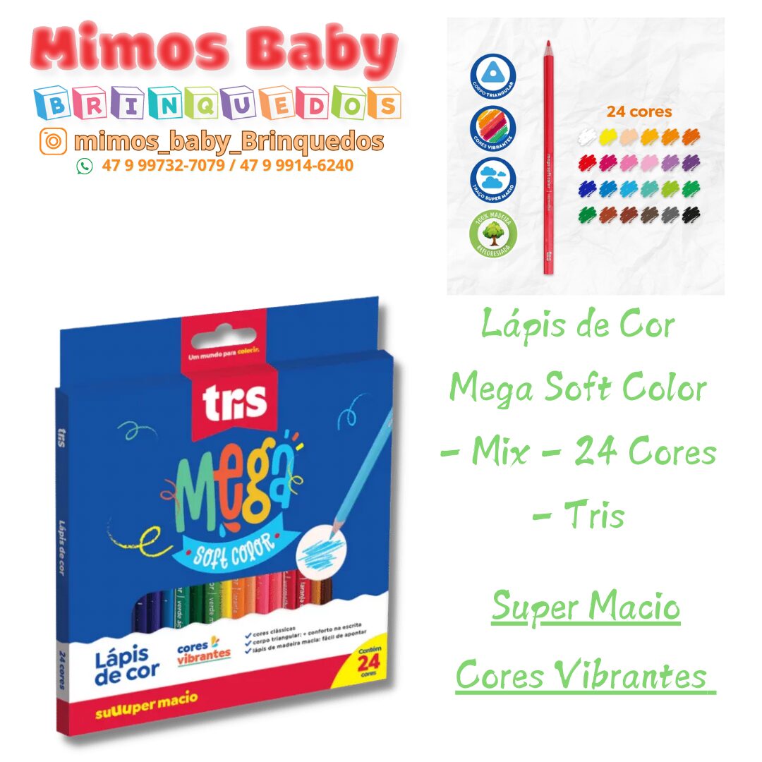 Lápis de Cor Mega Soft Color – Mix – 24 Cores – Tris – Gluvi Mimos ...