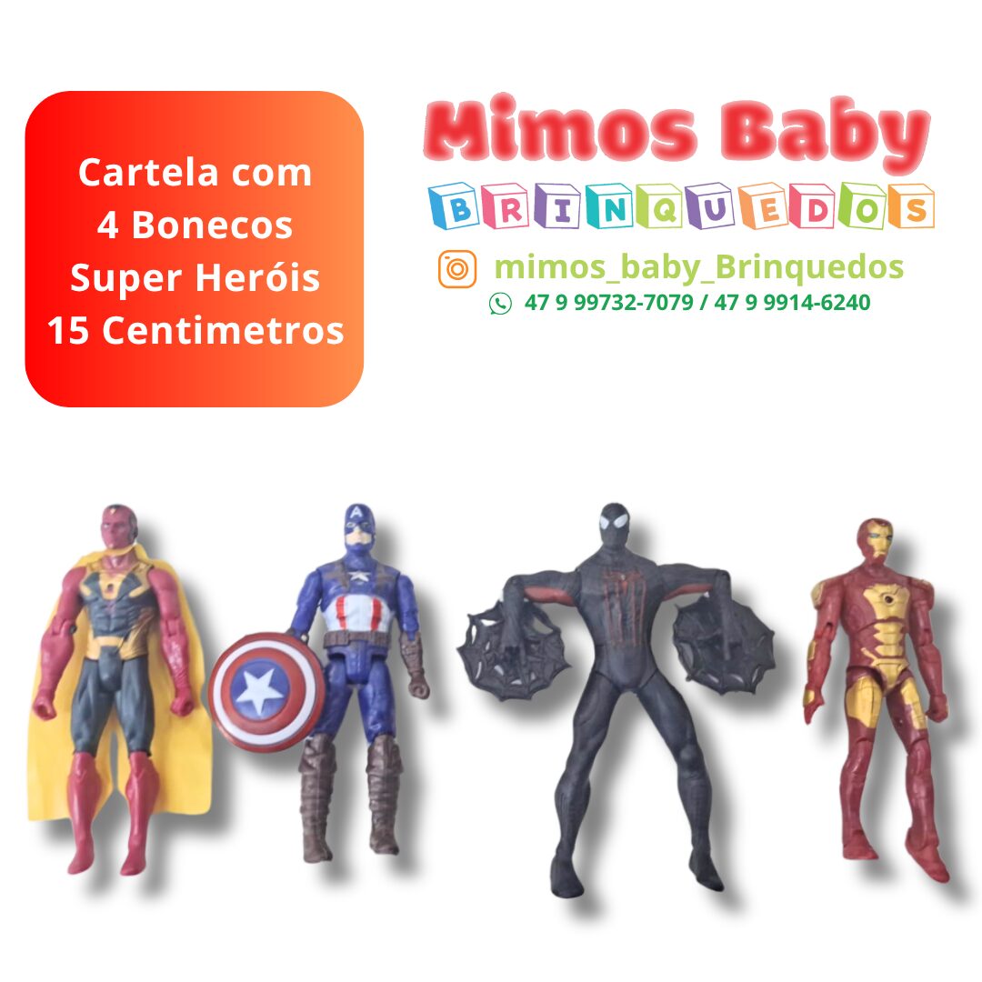 Cartela com 4 Bonecos Super Heróis 15 Centimetros – Gluvi Mimos Brinquedos