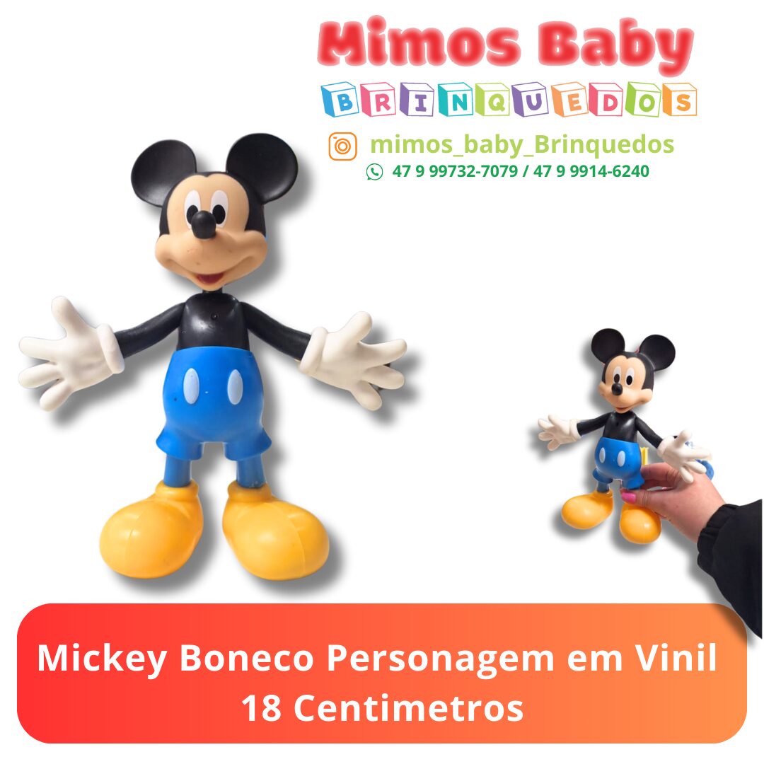 Mickey Boneco Personagem em Vinil 18 Centimetros – Gluvi Mimos Brinquedos