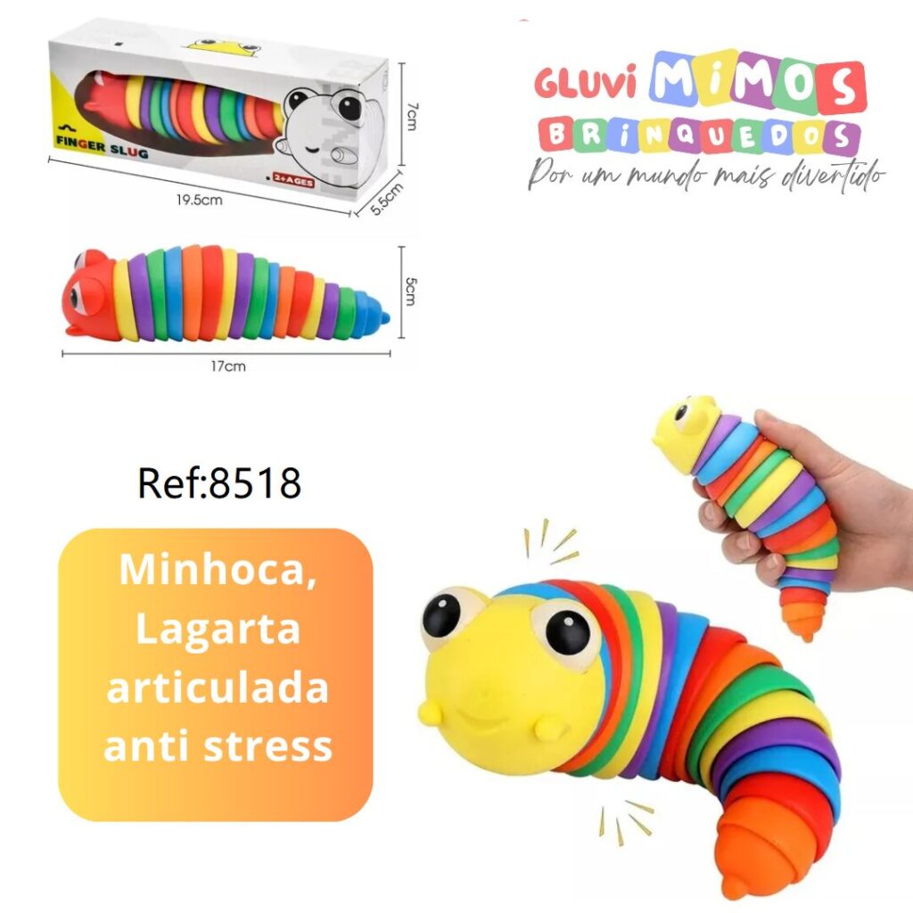 Minhoca, Lagarta articulada anti stress centopeia – Gluvi Mimos Brinquedos